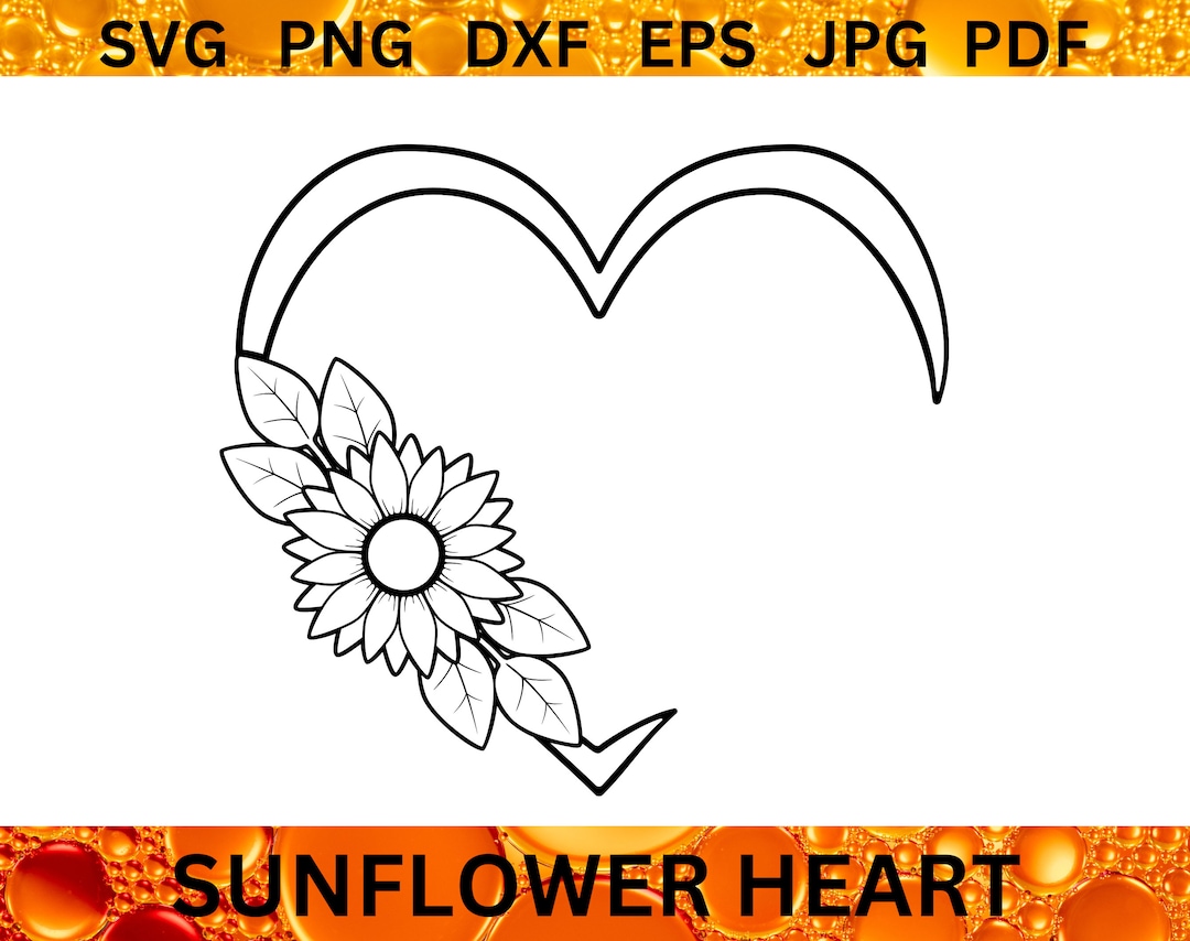 SUNFLOWER HEART Svg Floral Frame Png Botanical Heart Border Svg Love ...