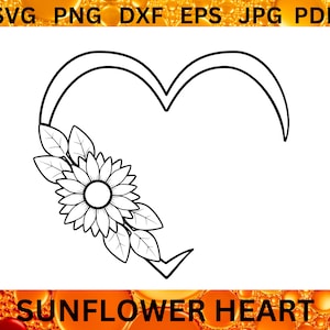 SUNFLOWER HEART Svg Floral Frame Png Botanical Heart Border Svg Love ...