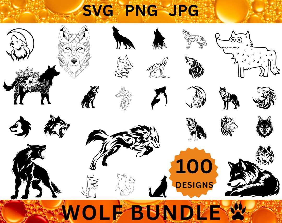 100 WOLF Svg Bundle Howling Wolf Svg Wolf Head Line Art Wolf Moon Cut ...