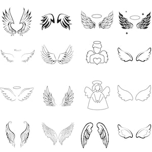 100 ALAS DE ÁNGEL SVG Paquete Angel Wing Sketch Png para camisa Angel ...