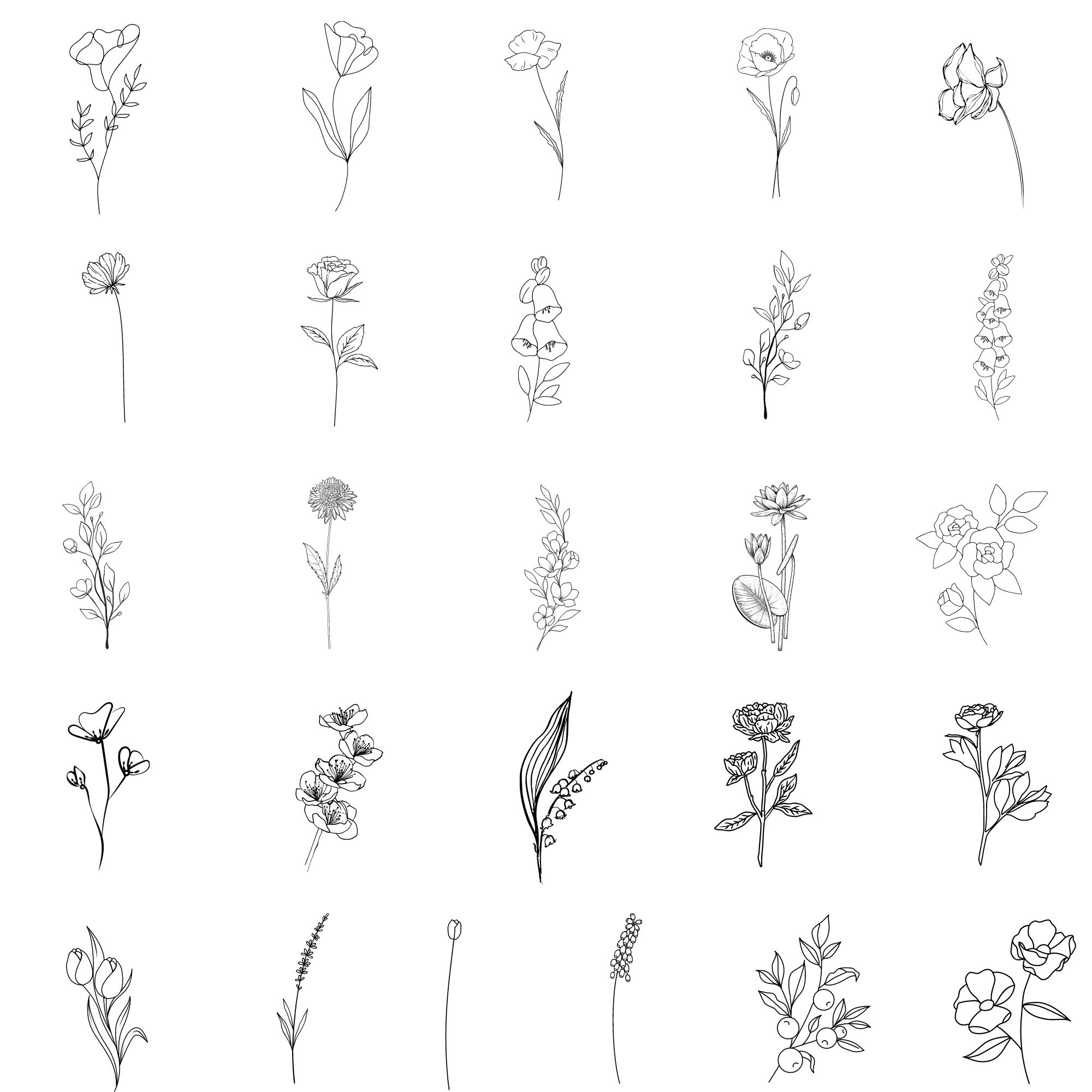 101 FLOWERS SVG Bundle Flower Hand Drawn PNG for Shirt Wildflowers Art ...