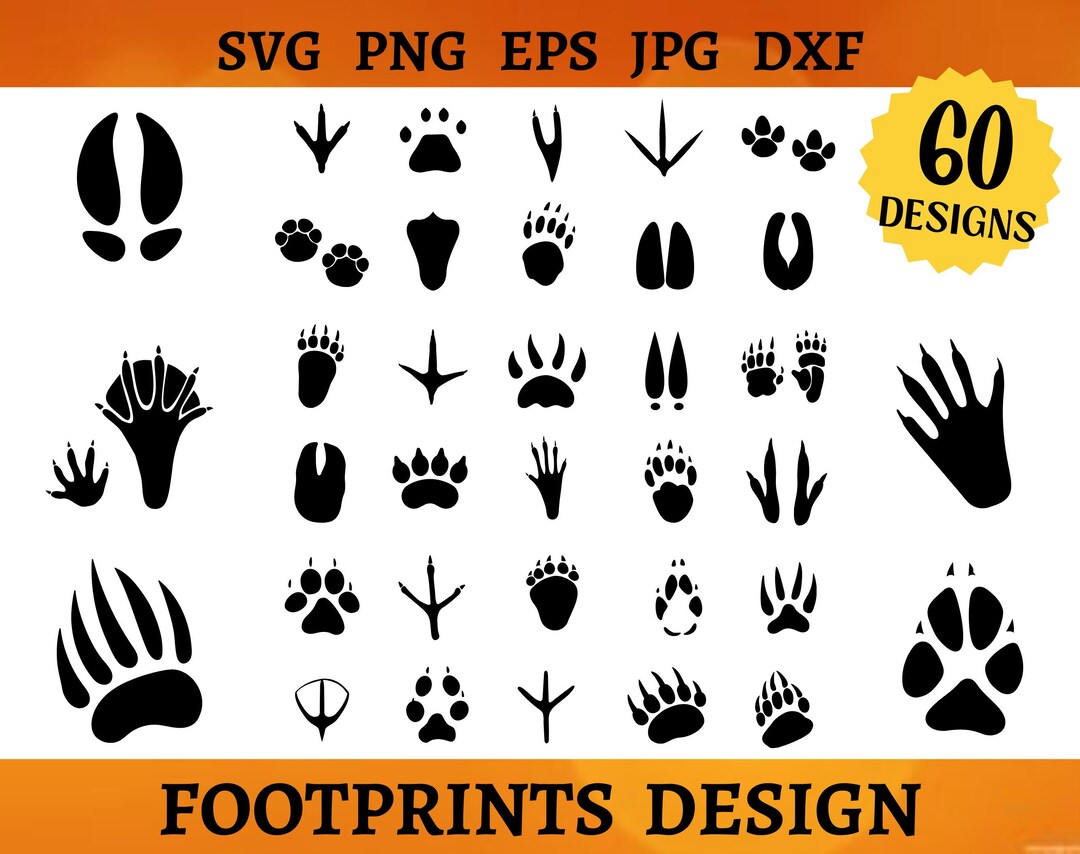 60 ANIMAL FOOTPRINTS Svg Bundle Footstep Svg Animal Paw CRICUT Wildlife ...