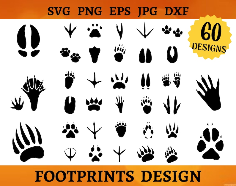 60 ANIMAL FOOTPRINTS Svg Bundle Footstep Svg Animal Paw CRICUT Wildlife ...