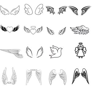 100 ALAS DE ÁNGEL SVG Paquete Angel Wing Sketch Png para camisa Angel ...