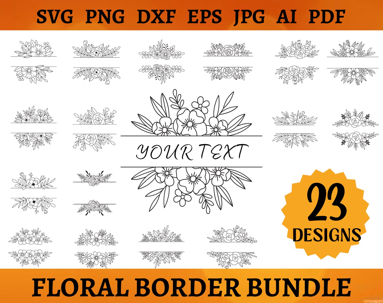 23 FLORAL BORDER Svg BUNDLE Flower Frame Svg File Cricut Botanical ...