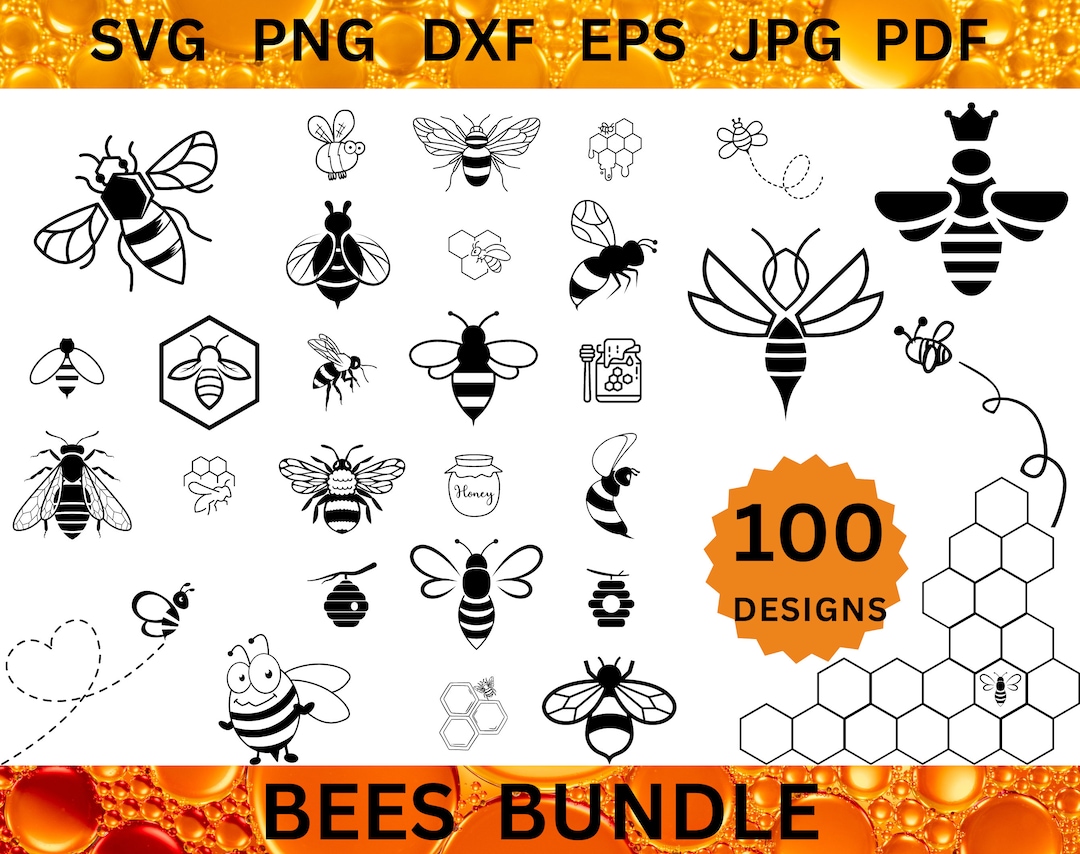 100 BEES Svg BUNDLE Honey Bee CRICUT Bee Path Cut Files Flying Bee ...