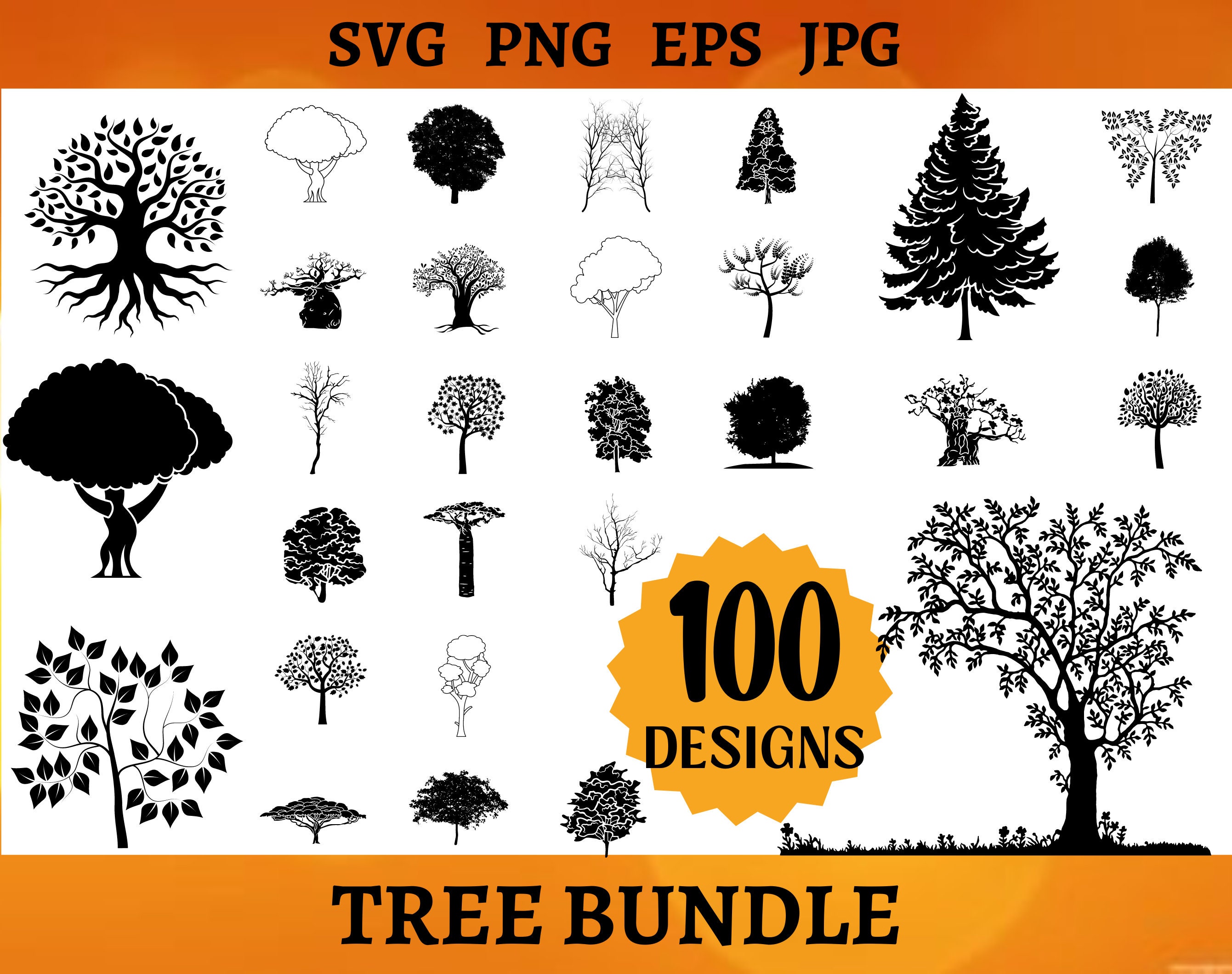 100 TREE SVG Bundle Tree Svg File Forest CRICUT Tree Roots Cut - Etsy ...