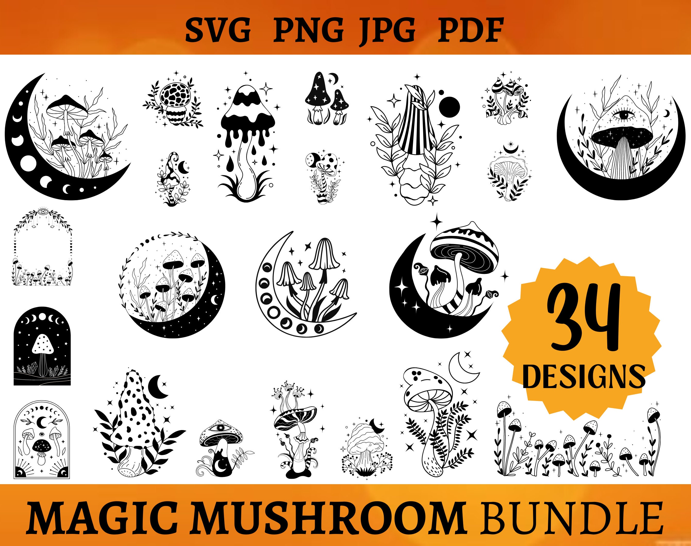 34 MAGIC MUSHROOM SVG Bundle Magical Mushroom Art Png for - Etsy