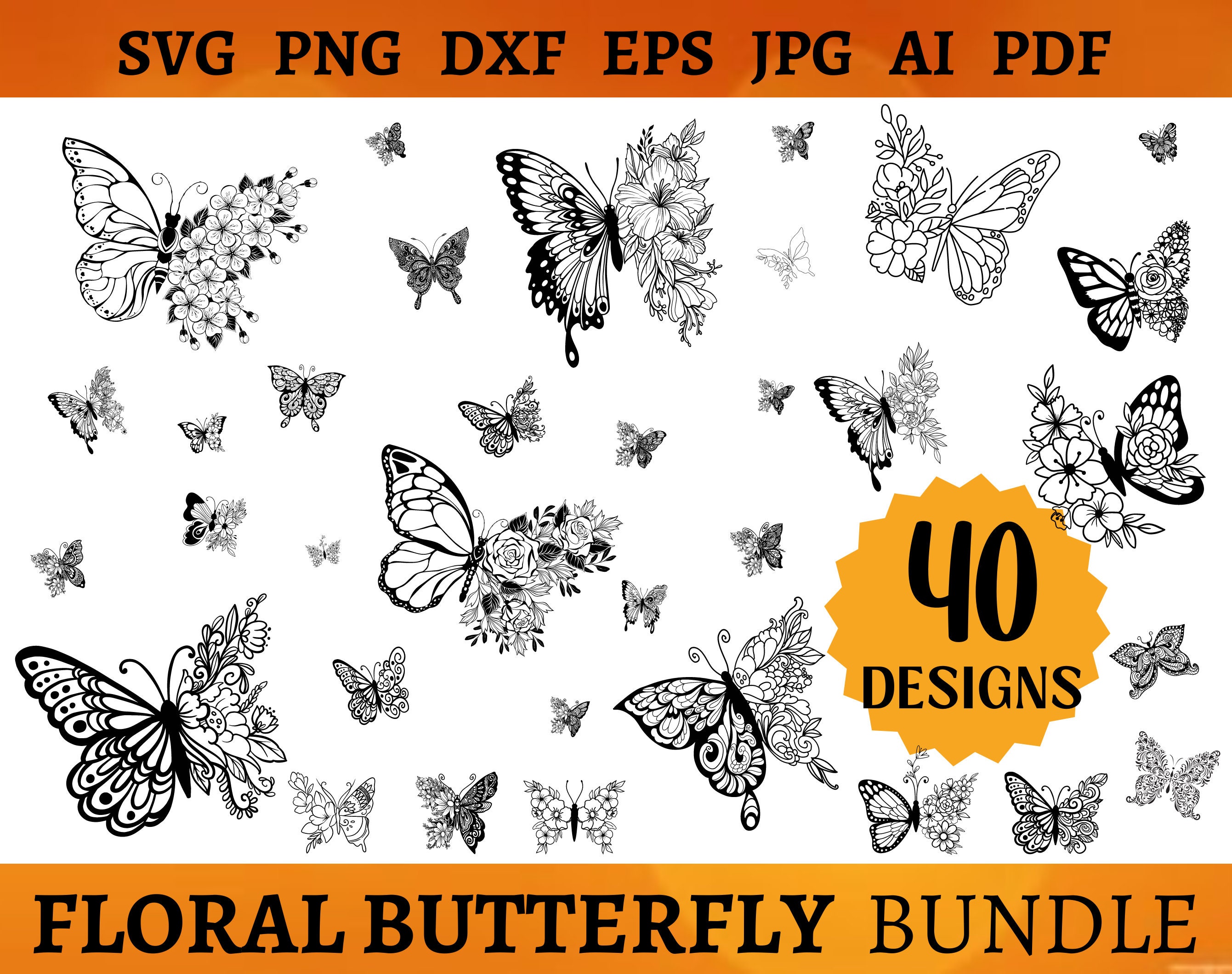 40 Floral Butterfly SVG Bundle Butterfly Flower Butterfly SVG - Etsy Canada