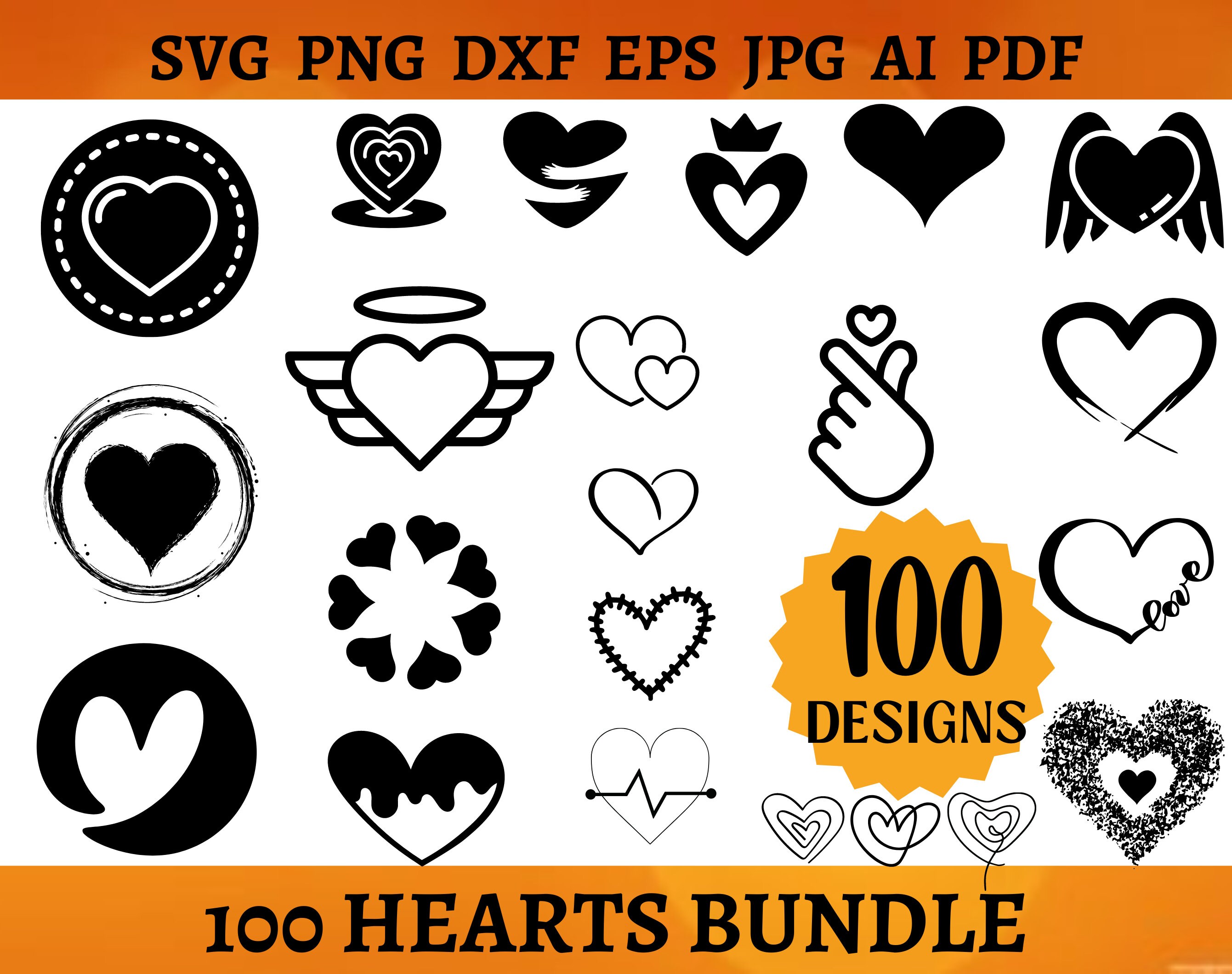 100 HEART SVG BUNDLE Hearts Cut Files Svg Love Clipart Heart - Etsy