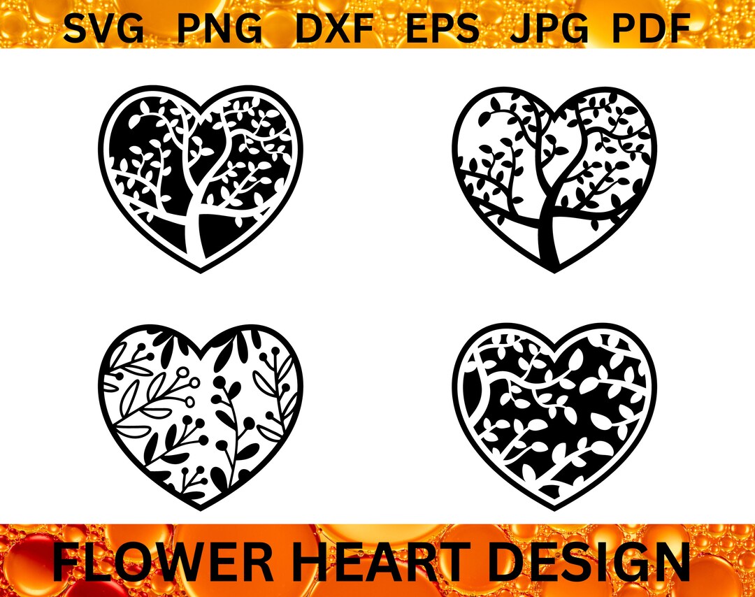 4 FLOWER HEART Svg Floral Frame Png Botanical Heart Border Svg Love ...
