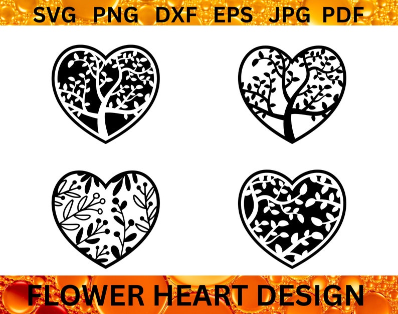 4 FLOWER HEART Svg Floral Frame Png Botanical Heart Border Svg - Etsy