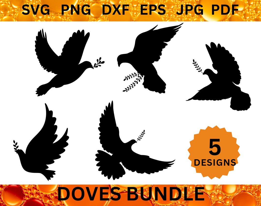 5 DOVES SVG File Peace CRICUT Dove Silhouette Olive Branch Clipart ...
