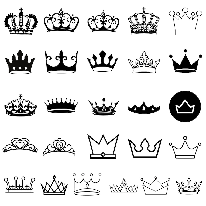 101 CROWNS BUNDLE SVG Svg Royal Crown Sketch Princess Tiara Cricut Cut ...