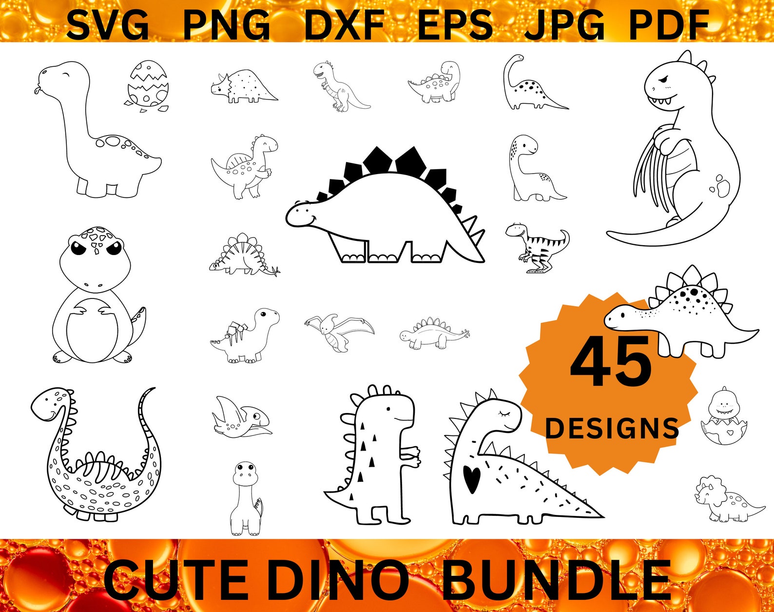 45 CUTE DINO SVG Bundle Dinosaur Cricut Dino Cut Files Dinosaur ...