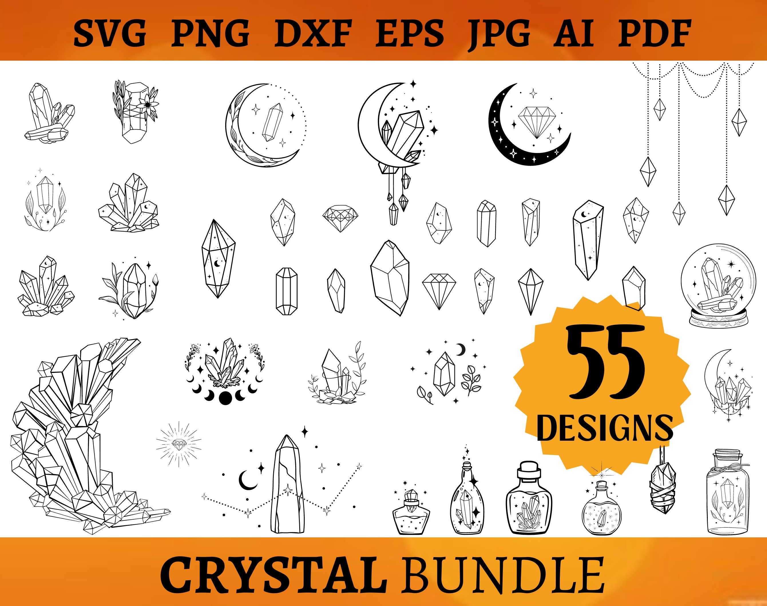 55 MAGIC CRYSTAL SVG Bundle Floral Crystal Svg Gemstone Cricut - Etsy