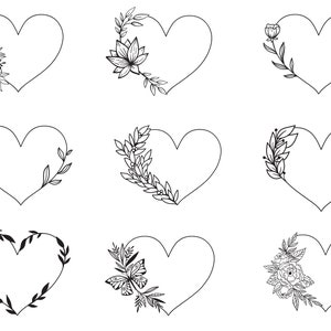 15 FLOWER HEART Svg BUNDLE Floral Frame Png Botanical Heart Border Svg ...