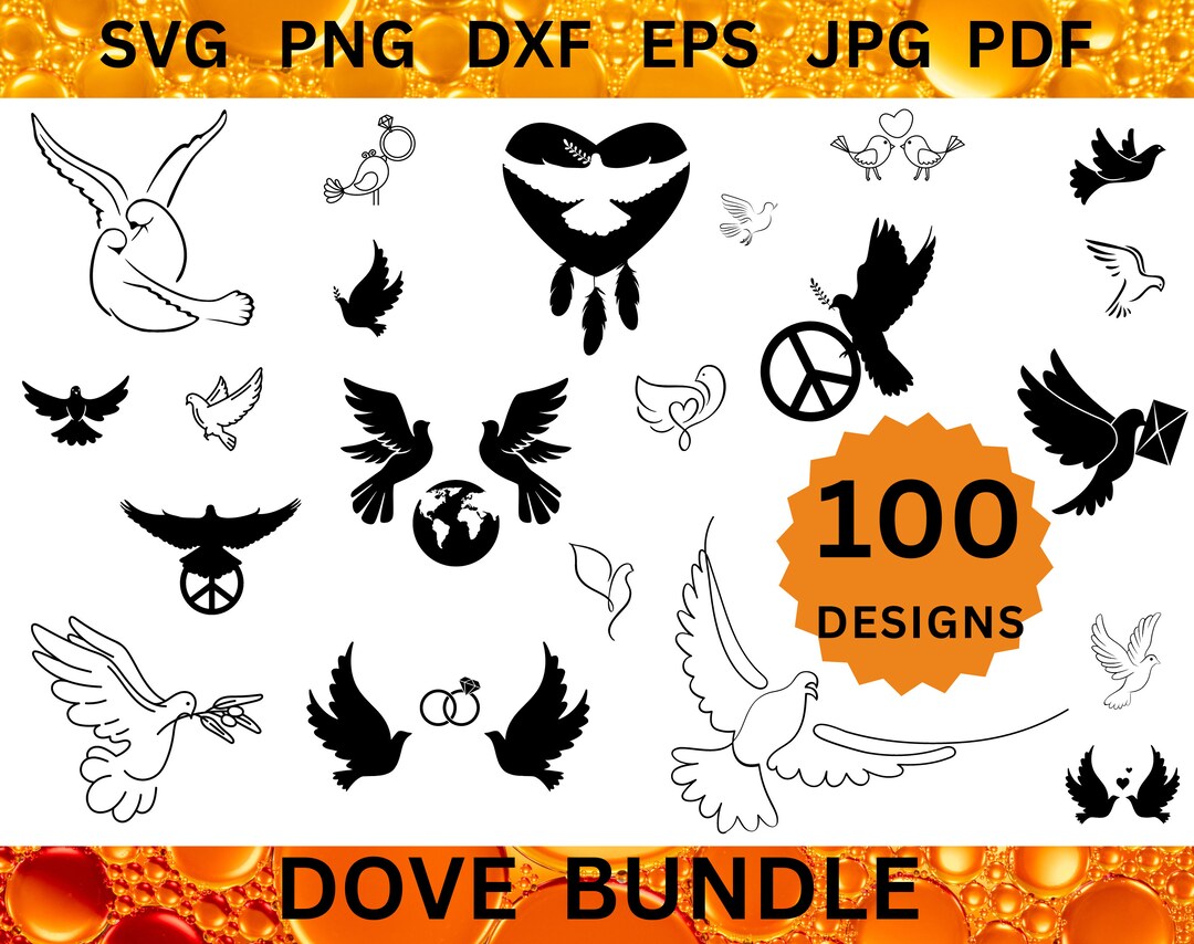 100 DOVES SVG BUNDLE Peace Cricut Dove Silhouette Olive Branch Clipart Files Pigeon Png Wedding ...