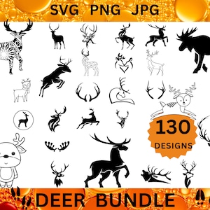 130 DEER SVG Bundle Moose Svg Deer Head Png Santa's Reindeer Cut File ...