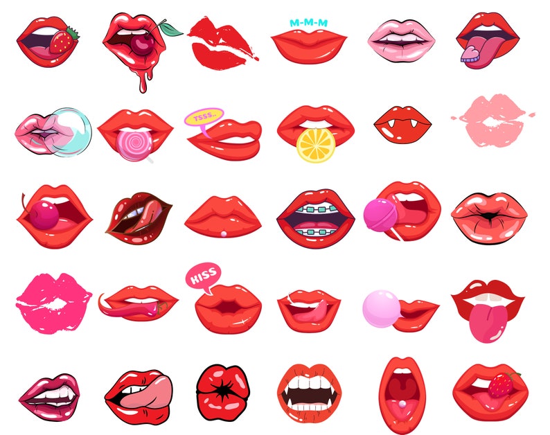 30 LIPS BUNDLE SVG Kiss Design Png Valentines Day Kissy Lips - Etsy