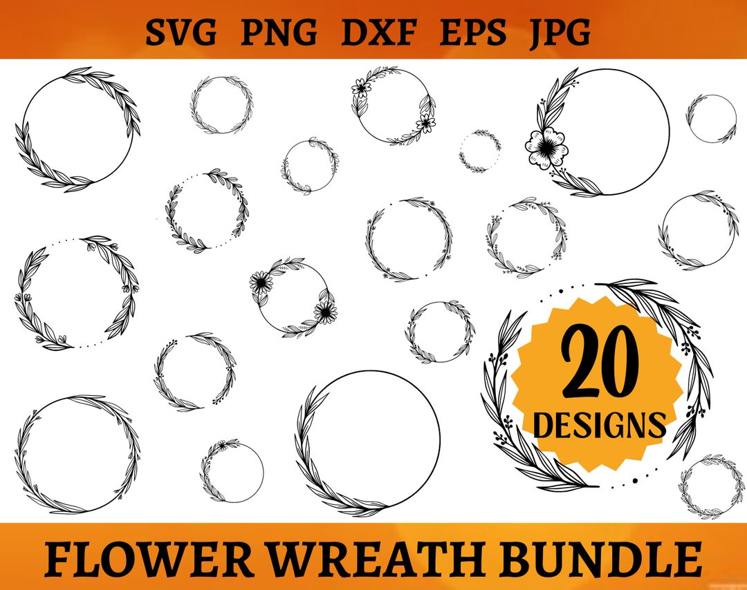 20 FLOWER WREATH SVG Files Bundle Circle Frame Svg Botanical Frame ...