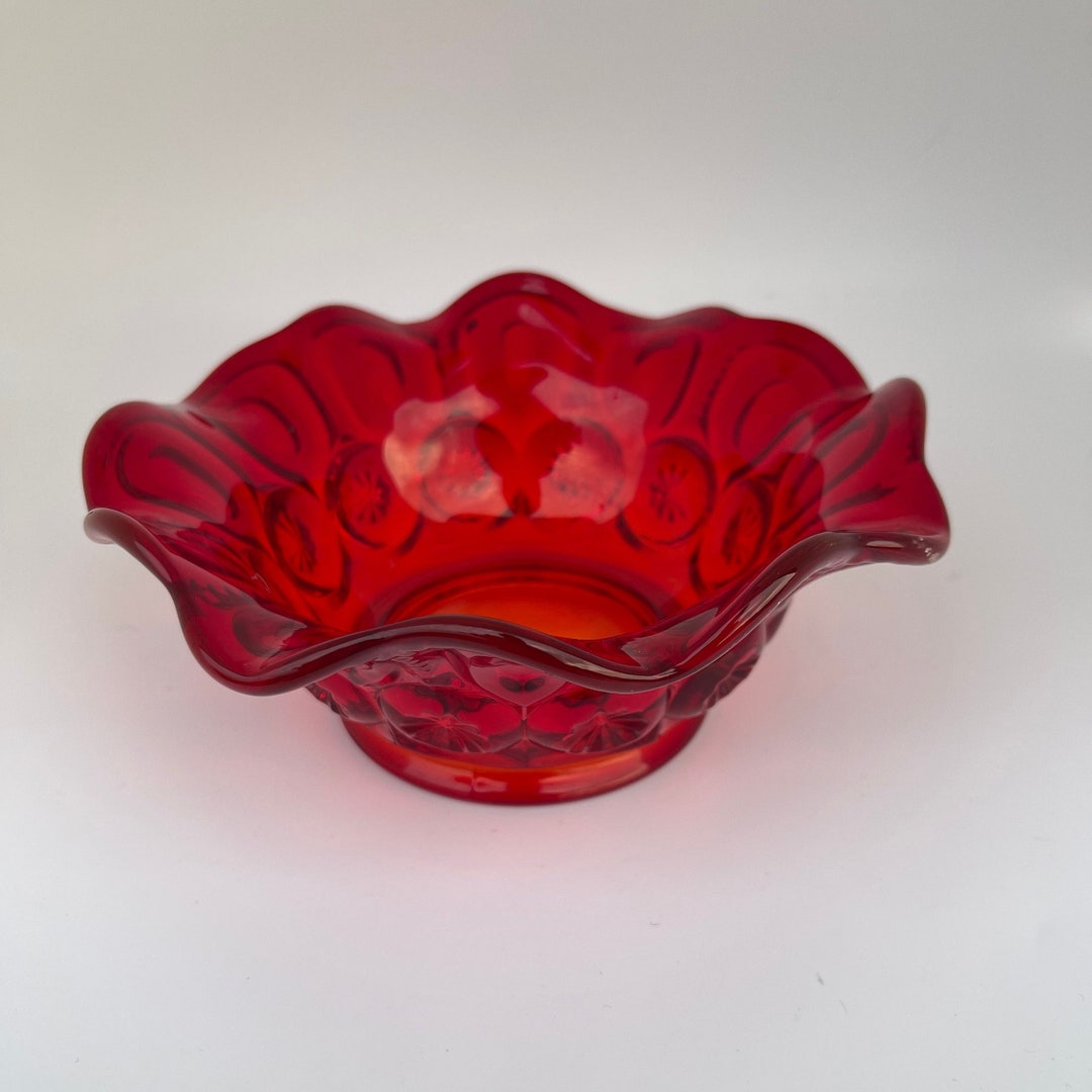 Le Smith Amberina Glass Ruffled Fire Red Candy Dish Bowl - Etsy