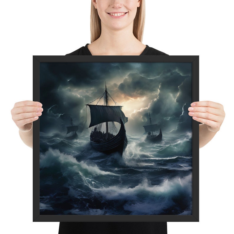 Voyage of the Brave - Viking Longship in the Storm - Framed Poster - Etsy