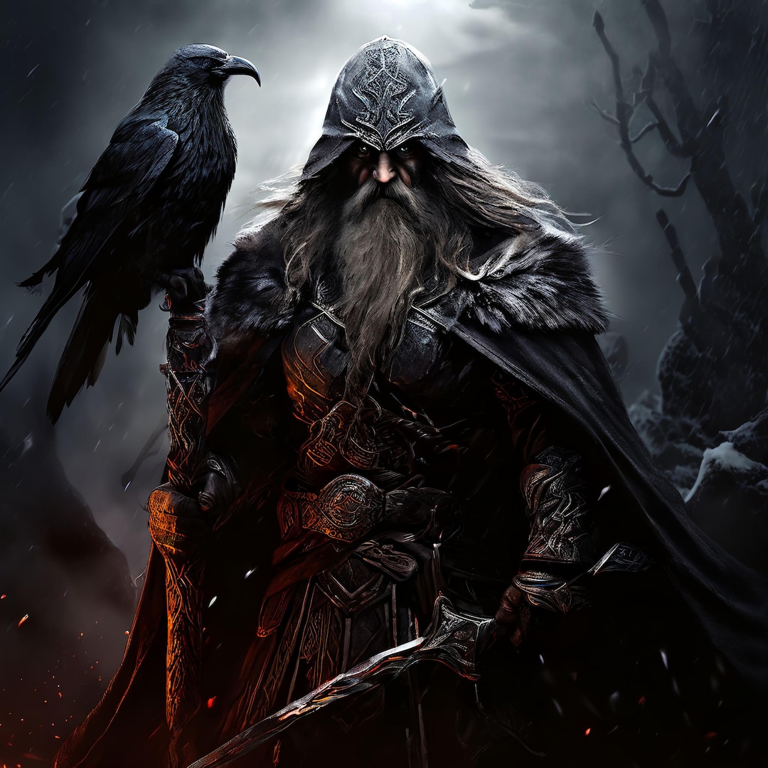 Odin - the Allfather With Raven - Framed Poster - Etsy