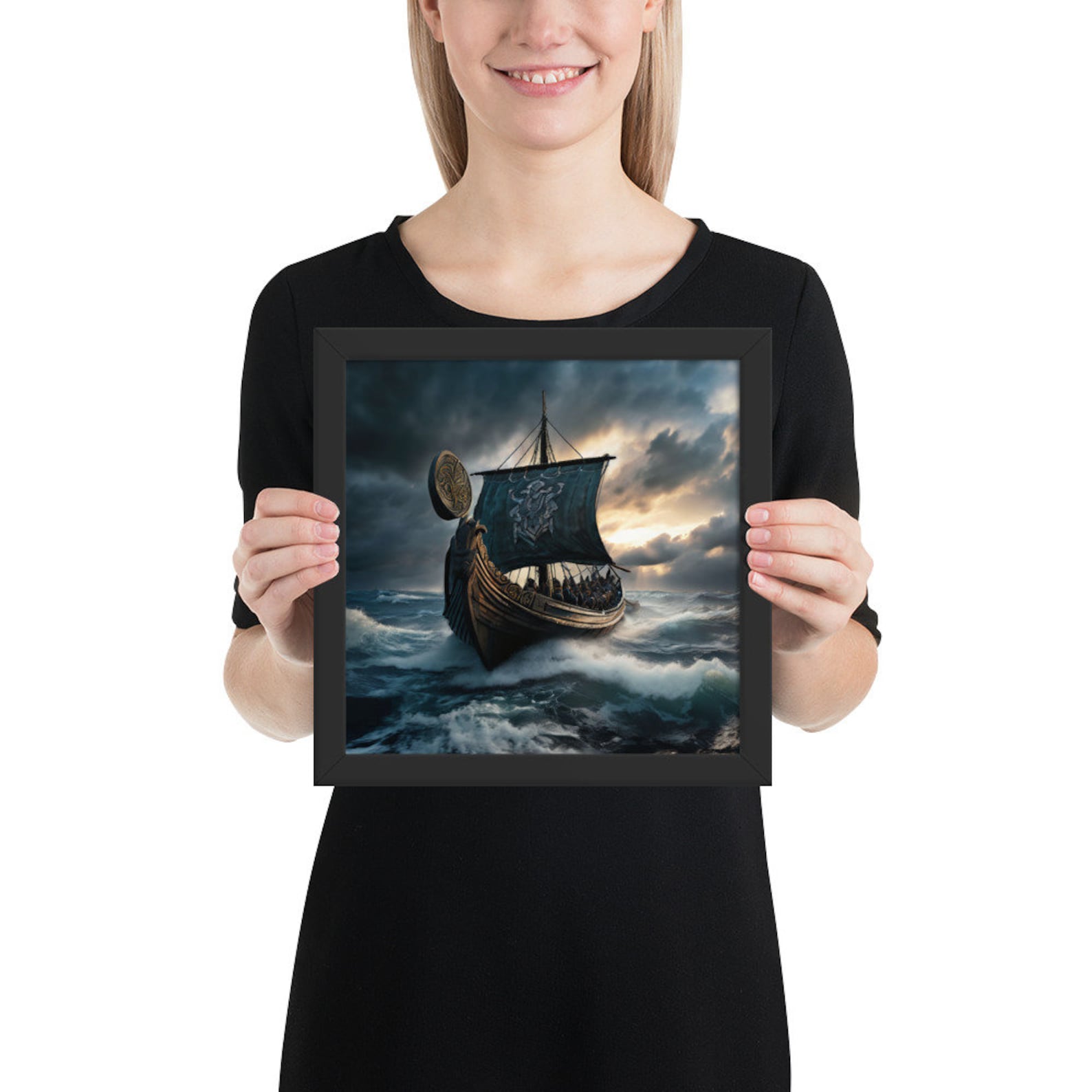 Viking Longship in Storm Poster – Norse Warrior Ship Wall Art, Stormy ...