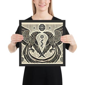 Wings of Wisdom: Framed Hugin & Munin Norse Woodcut Art Print - Etsy