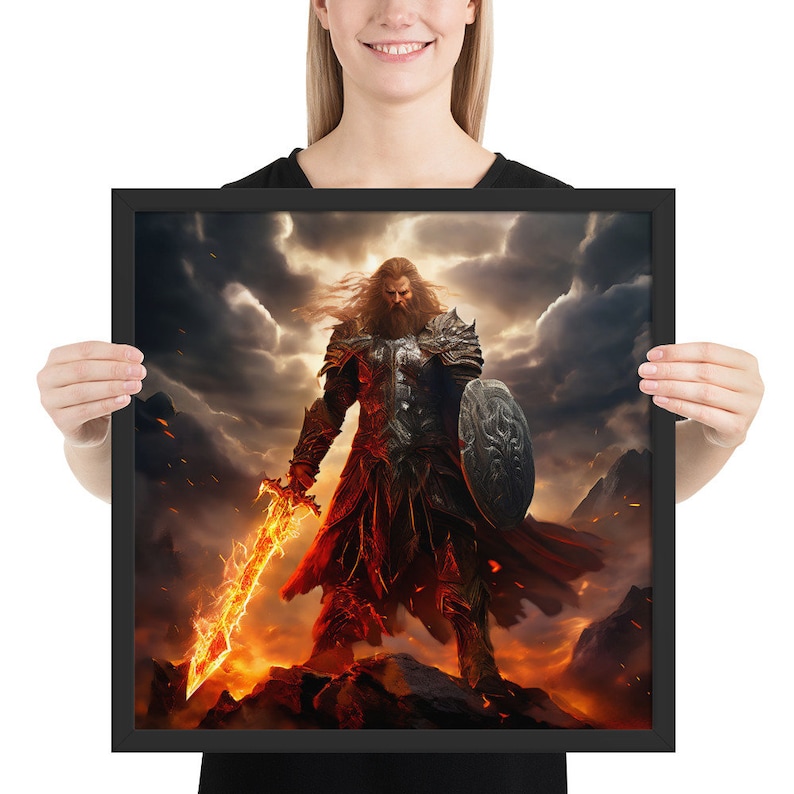 Tyr Norse God of War Poster – Framed Viking Warrior Wall Art, Flame ...