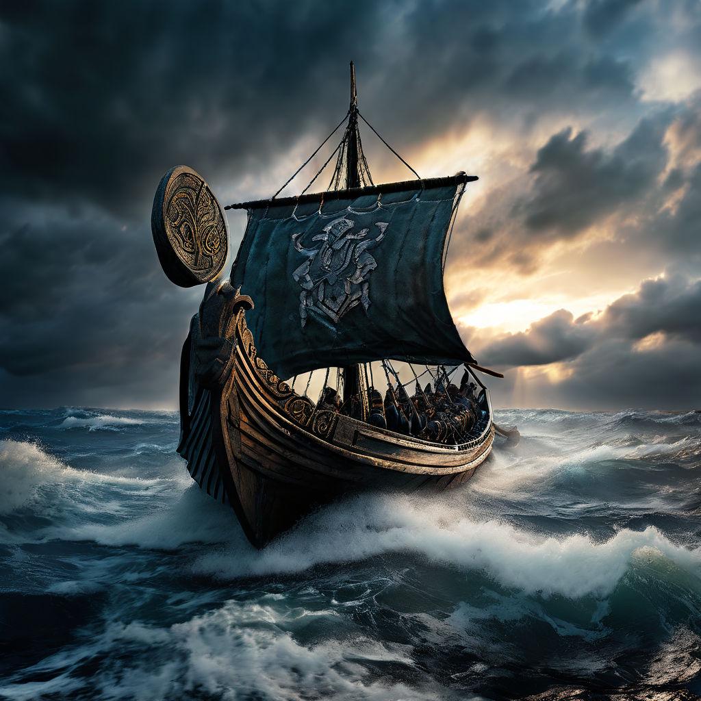 Viking Longship in Storm Poster – Norse Warrior Ship Wall Art, Stormy ...
