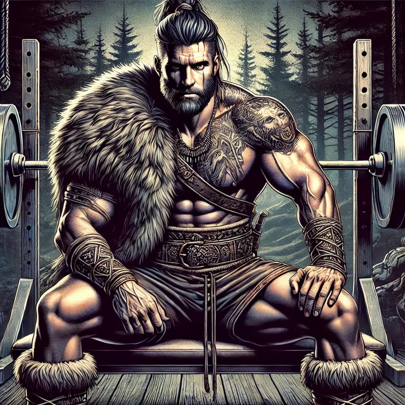 Viking Gym Wall Art – Berserker on Bench Print, Nordic Warrior Fitness ...