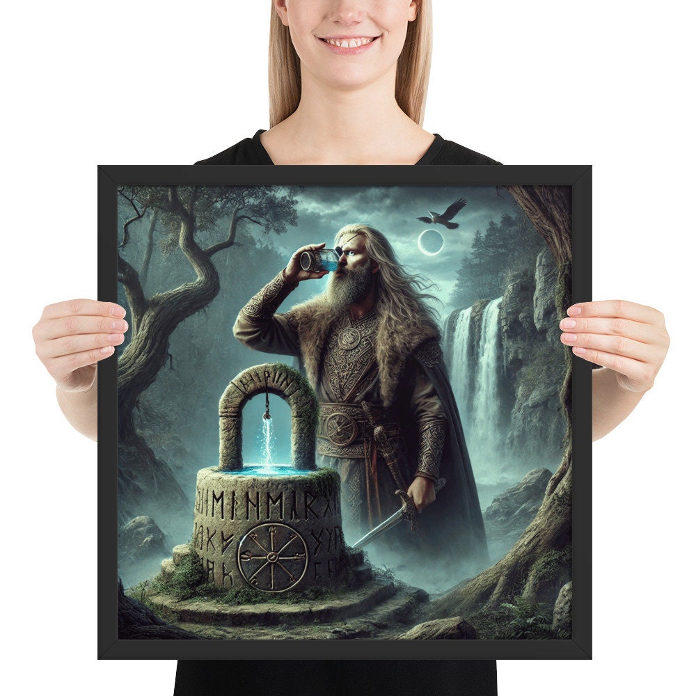 Odin’s Sacrifice - Drinking From Mimir’s Well of Wisdom - Framed Poster ...
