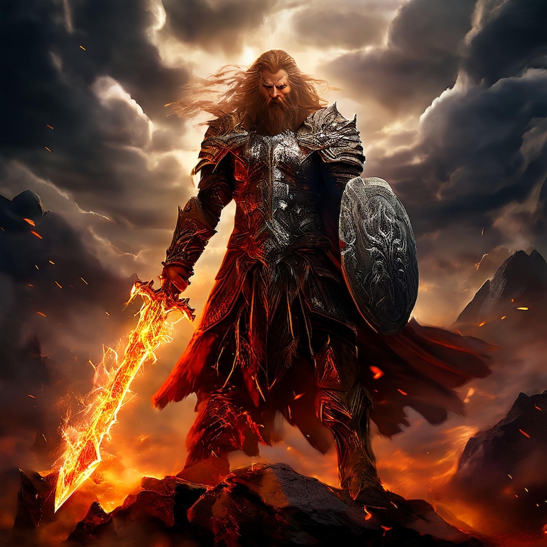 Tyr Norse God of War Poster – Framed Viking Warrior Wall Art, Flame ...
