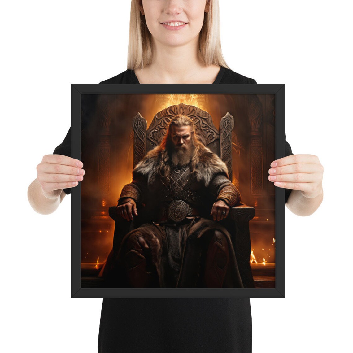 Viking King on Throne Poster – Norse Jarl Wall Art, Framed Nordic Ruler ...