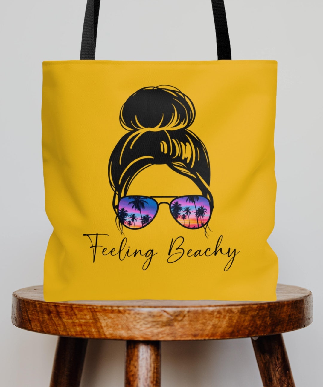Feeling Beachy Messy Bun Yellow Tote, Cute Beach Tote, Girls Beach ...