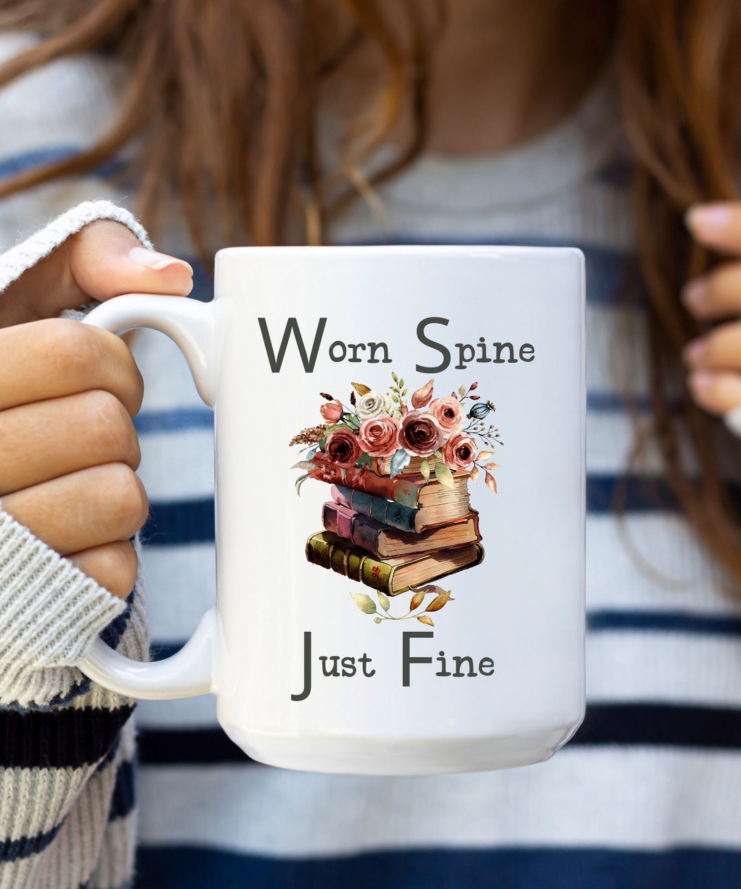 Worn Spine Just Fine Mug, Book Lover Gift, Reading Teacher Mug, Coffe ...