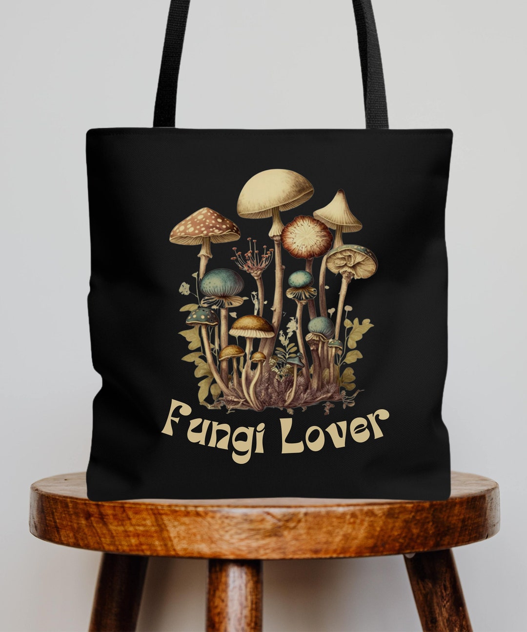 Black AOP Tote Bag for Fungi Lovers, Mushroom Lover Gifts, Forager ...