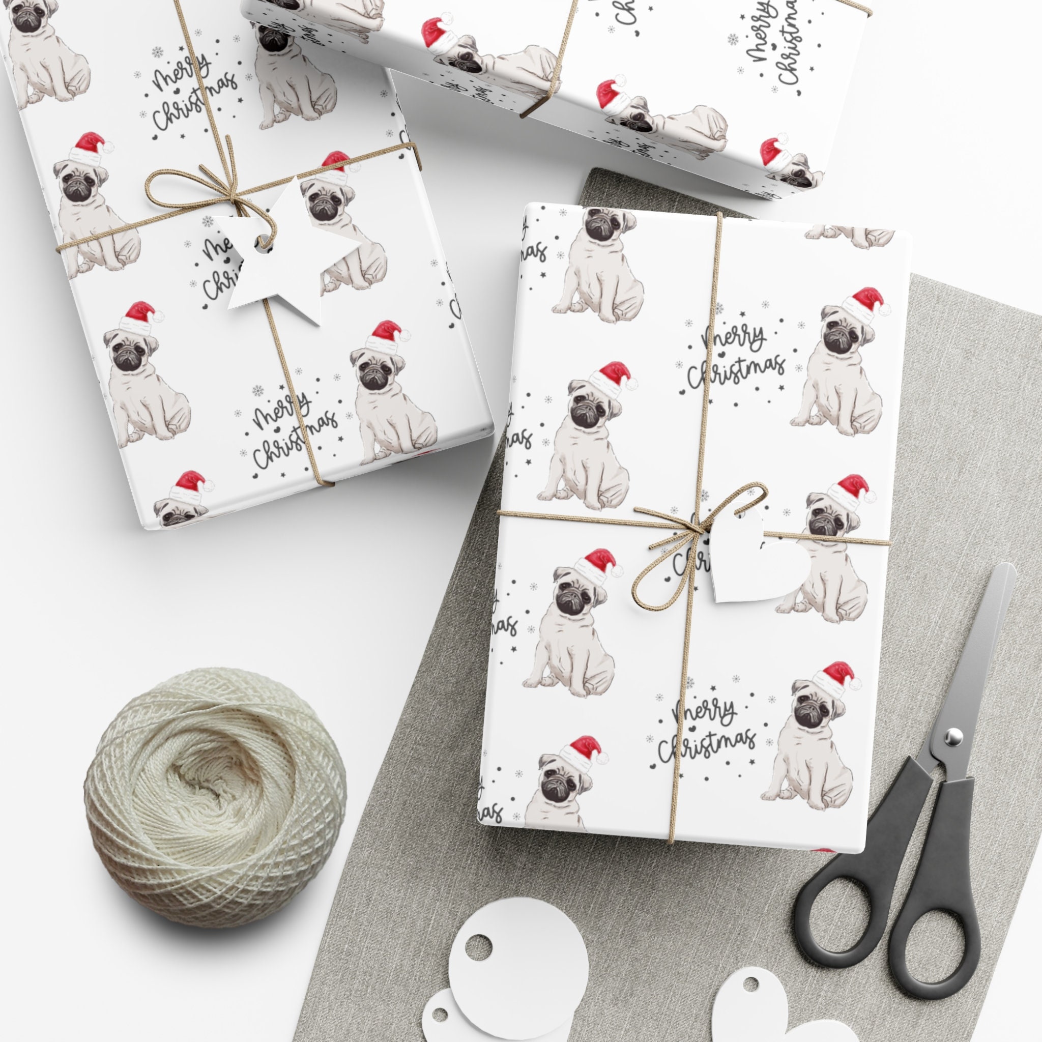 Gift Wrapping Paper With Pug, Christmas Wrapping Paper With Adorable ...