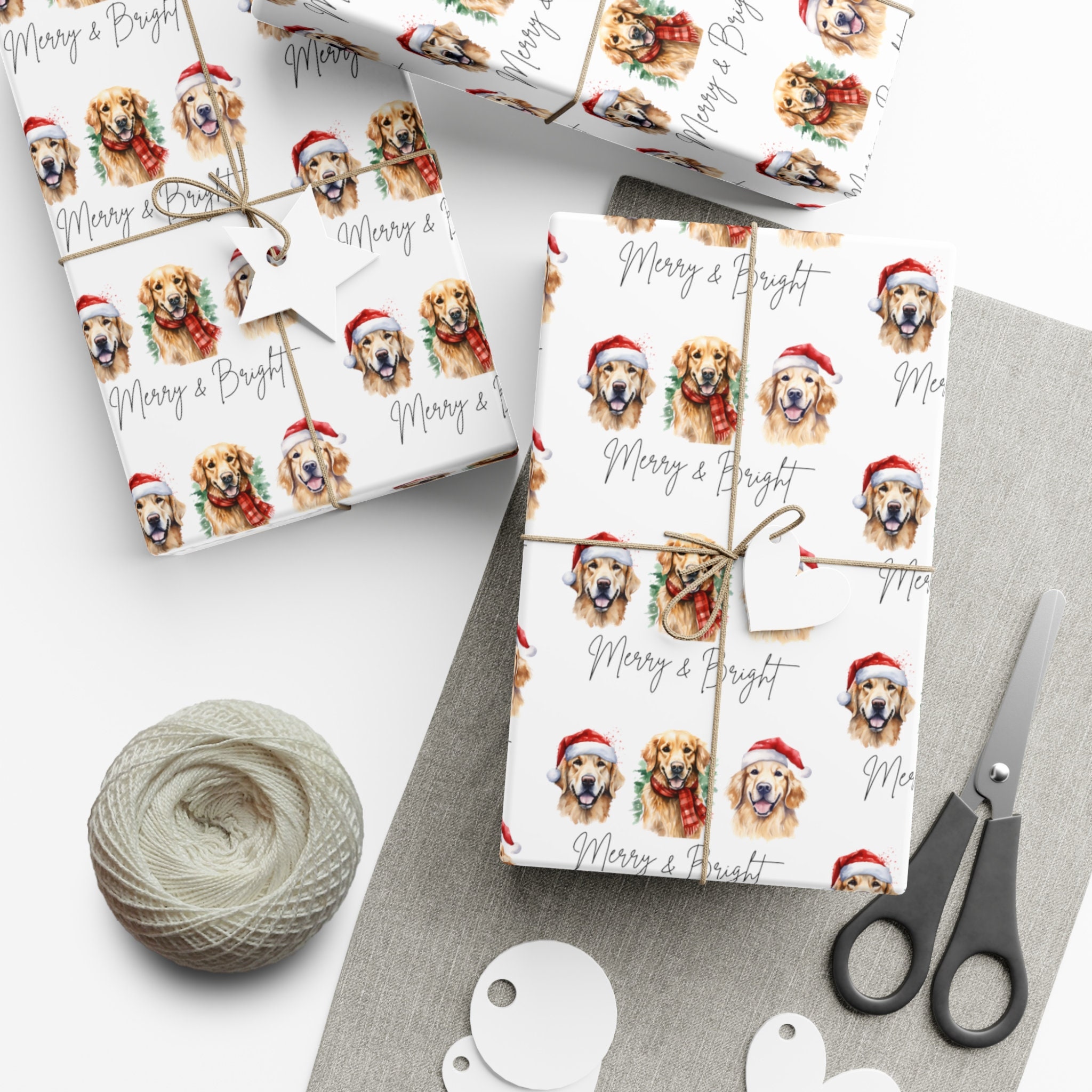 Golden Retriever Christmas Wrapping Paper, Christmas Gift Wrap With ...