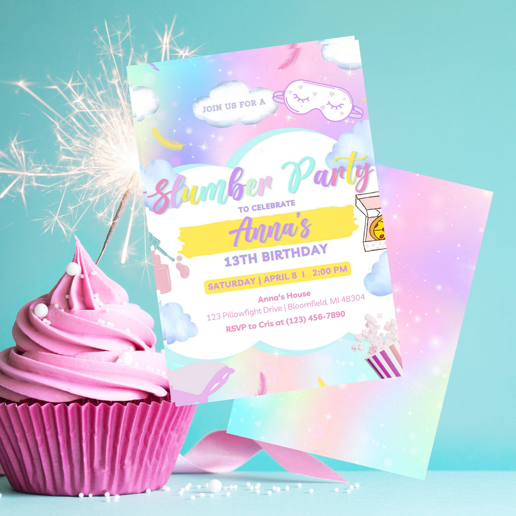 Editable Pink Sleepover Party Birthday Invitation Slumber Birthday ...