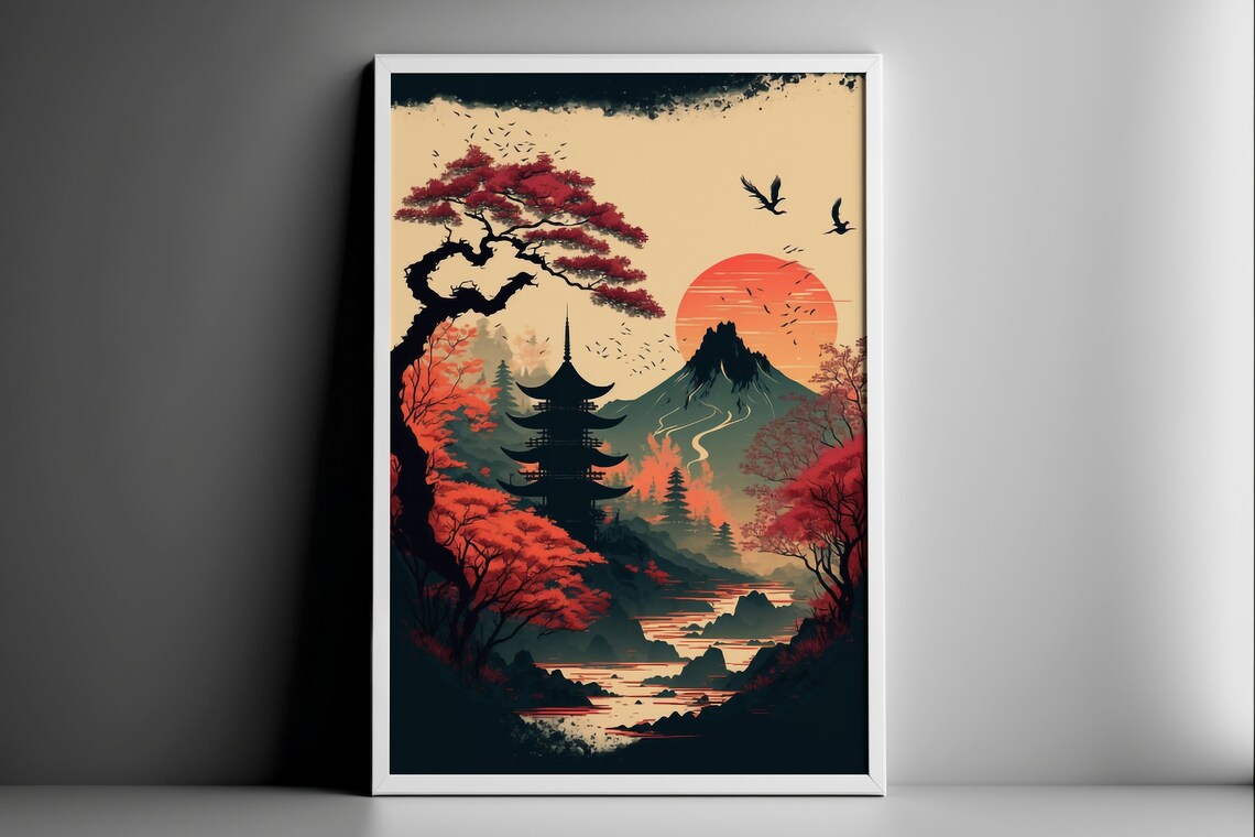 Japanese Landscape Illustration 4 Digital Art Print Digital - Etsy.de