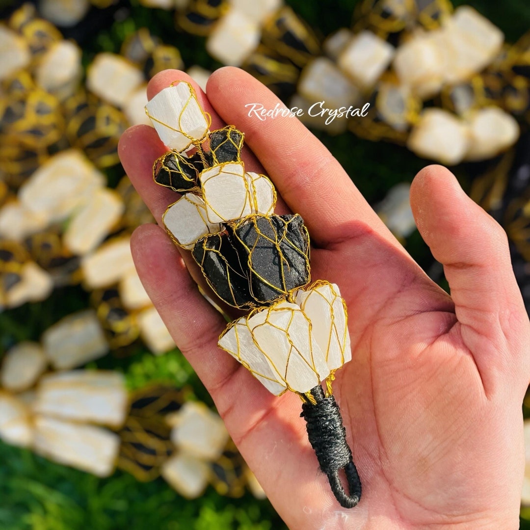 Black Tourmaline and Selenite Wall, Door and Car Hanging Money and Evil ...