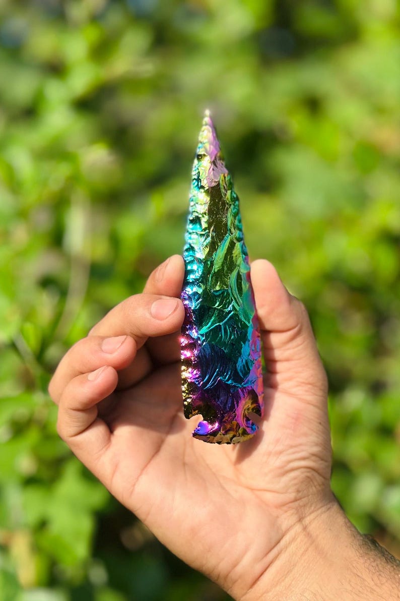 Titanium Rainbow Aura Quartz Handcrafted / Arrow Crystal Hand Knapped ...
