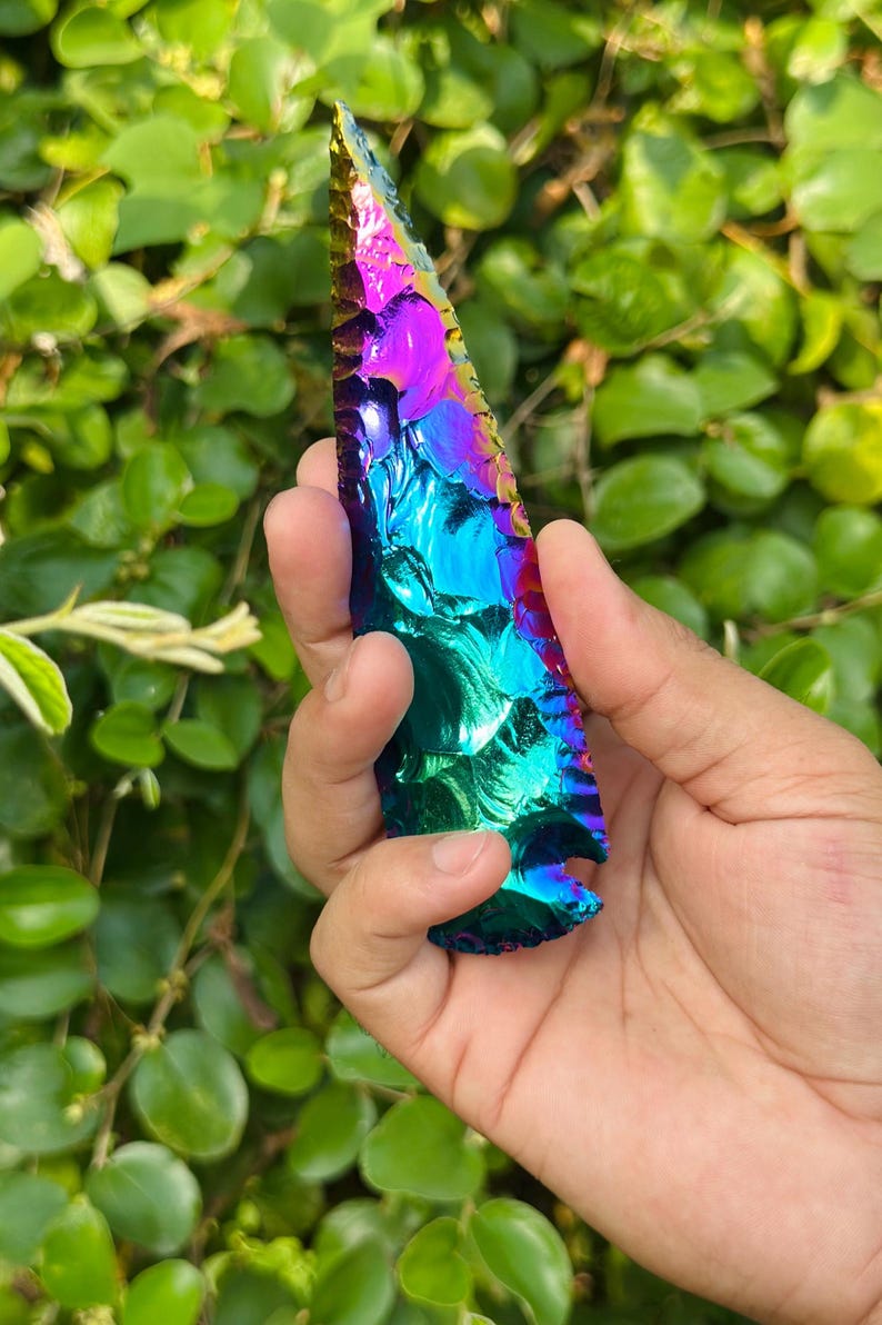 Titanium Rainbow Aura Quartz Handcrafted / Arrow Crystal Hand Knapped ...