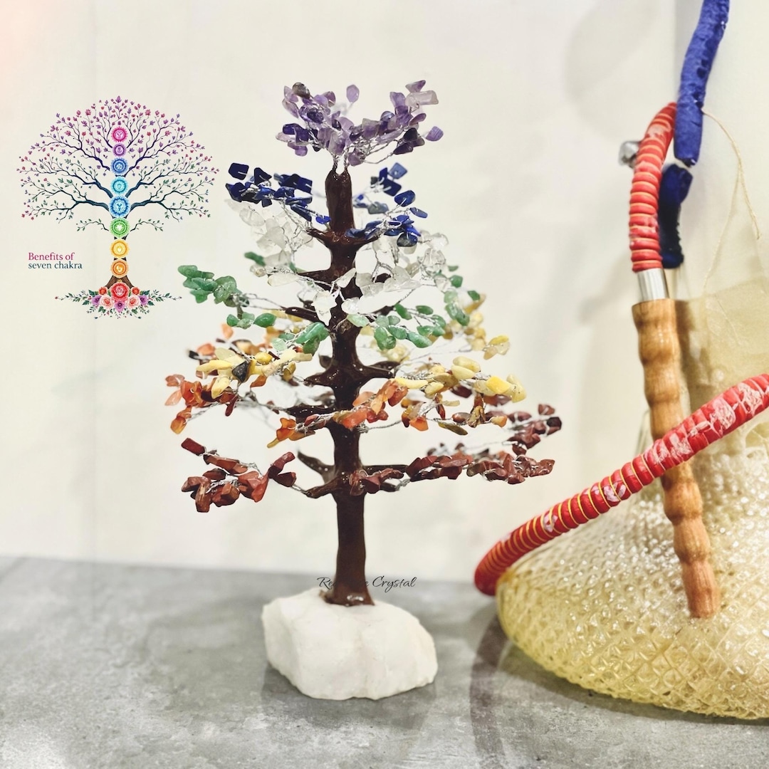 Healing Gemstone Tree of Life - 7 Chakra Crystal Bonsai for Positive ...