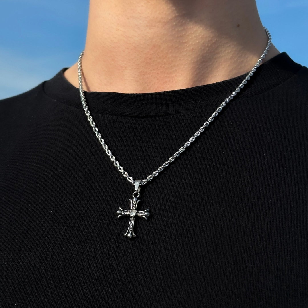 Y2K Cross Pendant Silver Y2K Jewelry Shiny Cross Pendant Iced Out Cross ...