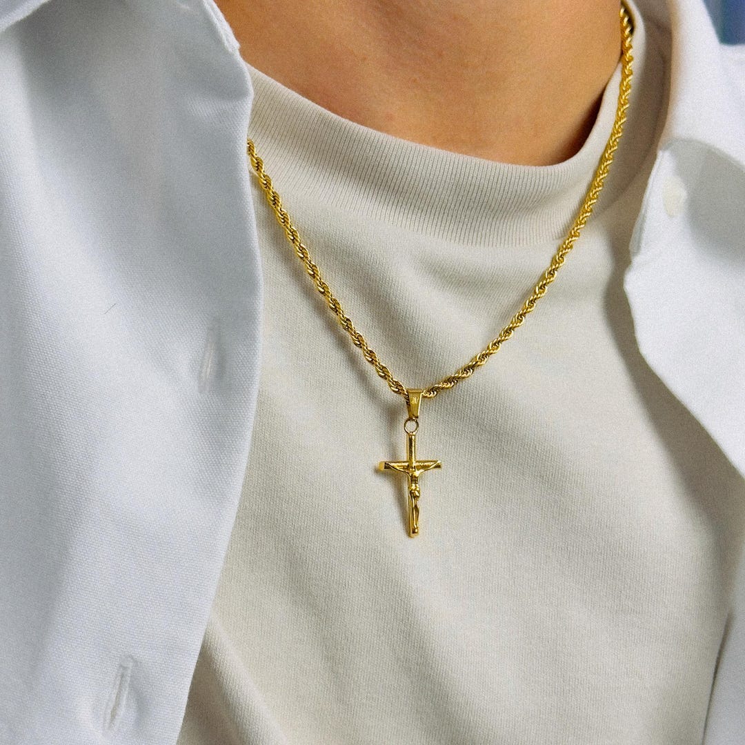 Jesus Cross Chain Gold - 3mm Rope Chain - Jesus Cross Necklace - Jesus ...