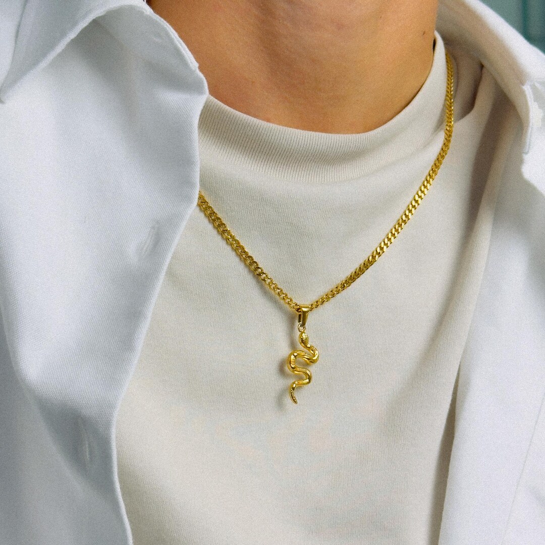 Snake Chain Men - 4mm Cuban Link Chain - Viper Necklace Gold - Snake ...